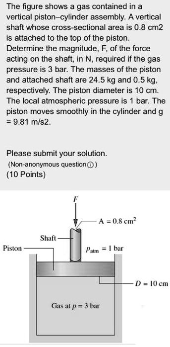 the figure shows a gas contained in a vertical piston cylinder assembly ...