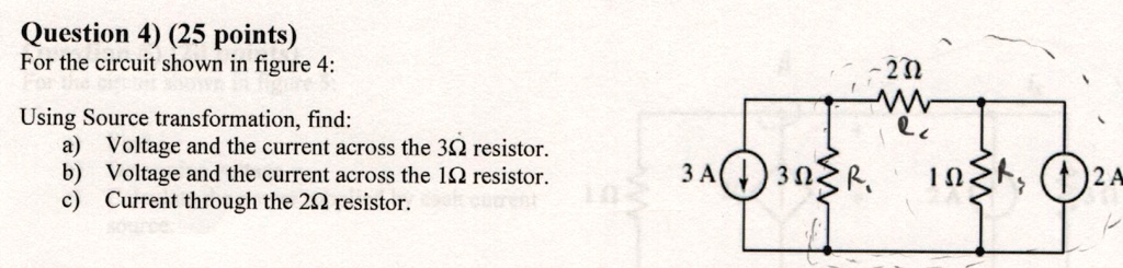 Use source transformation, find: A) Voltage and the current across the 3-ohm resistor B) Voltage ...