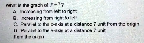 SOLVED: What is the graph of y= 7? Increasing from left to right ...