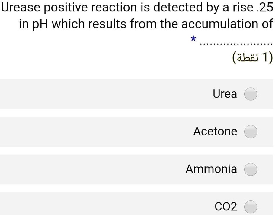 SOLVED: Urease positive reaction is detected by a rise .25 in pH which ...