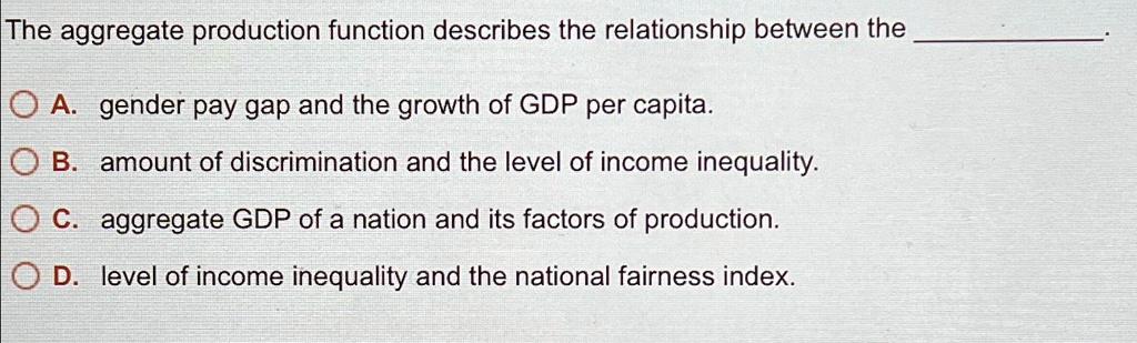 SOLVED: The aggregate production function describes the relationship ...
