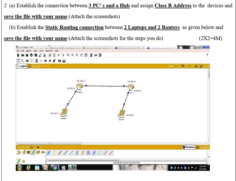 SOLVED: Please solving in Cisco Packet Tracer And take the screenshot 2(a Establish the ...