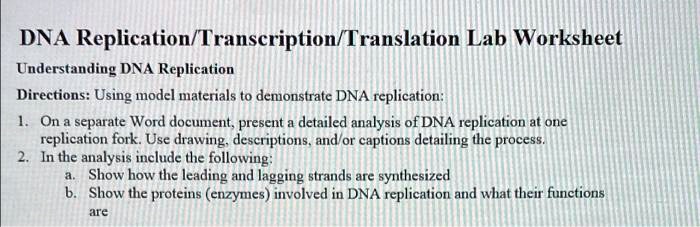 SOLVED: DNA Replication/Transcription/Translation Lab Worksheet ...