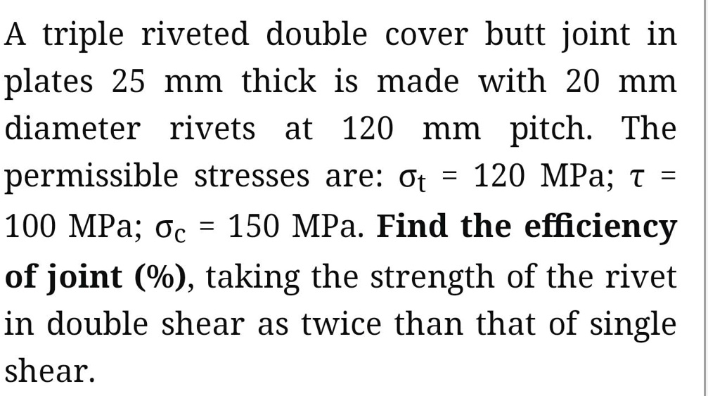 A triple riveted double cover butt joint in plates 25 mm thick is made ...