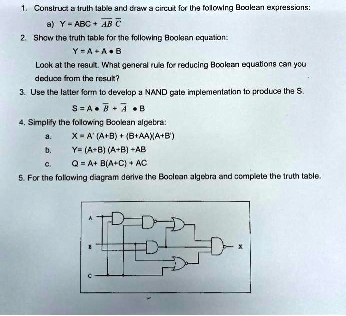 VIDEO solution: 1. Construct a truth table and draw a circuit for the following Boolean ...