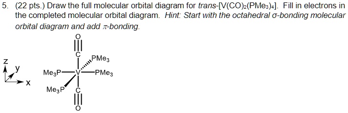 5. (22 pts.) Draw the full molecular orbital diagram for trans-[V(CO)2 ...