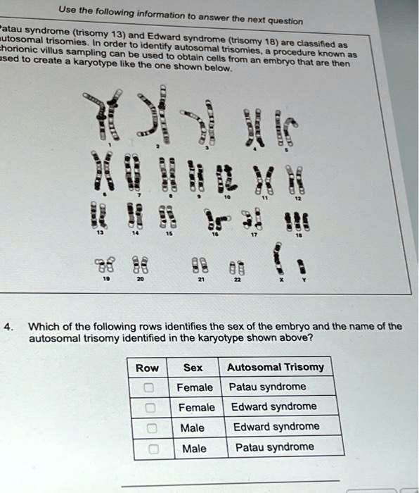 Use the following information to answer the next question Patau ...