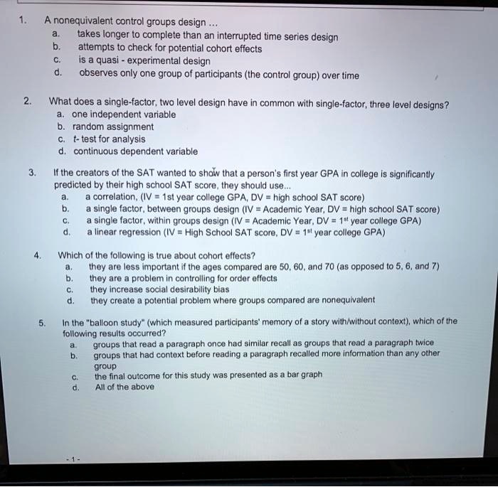 SOLVED: A nonequivalent control groups design takes longer to complete ...