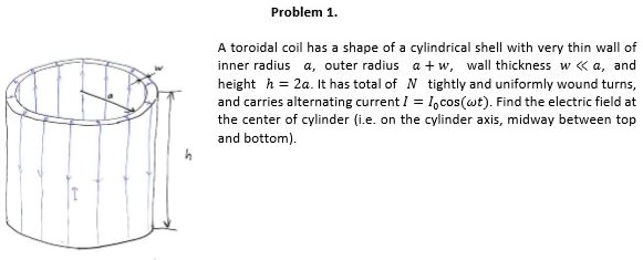 SOLVED: A toroidal coil has the shape of a cylindrical shell with a ...
