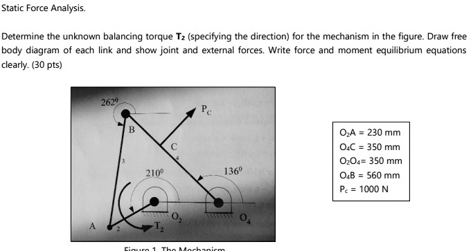 SOLVED: Static Force Analysis Determine the unknown balancing torque T (specifying the direction ...