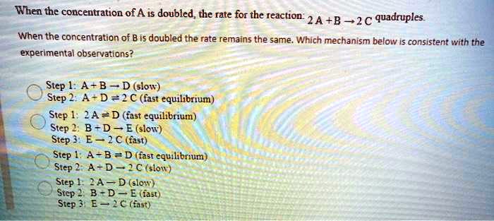 When the concentration of A is doubled, the rate for the reaction: 2A ...