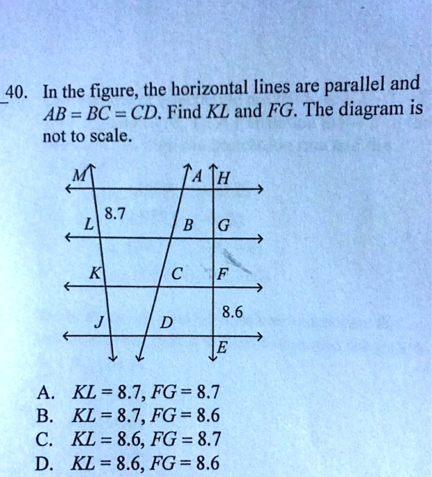 40. In the figure, the horizontal lines are parallel and AB = BC = CD ...