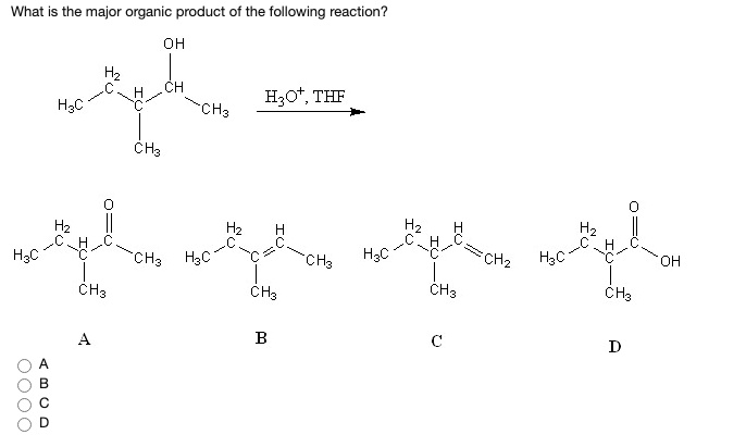 SOLVED: What is the major organic product of the following reaction? H2O, THF CH3 H3C CH3 H3C ...