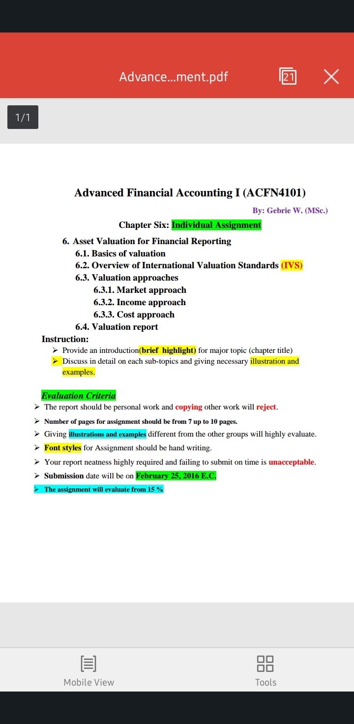 Advance...ment.pdf 21 1 / 1 Advanced Financial Accounting I (ACFN4101 ...
