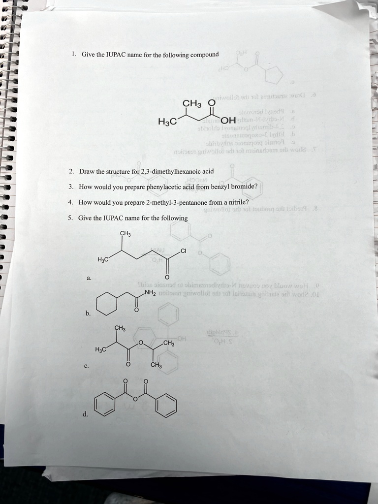 SOLVED: Give the IUPAC name for the following compound Draw the structure for 2,3 ...