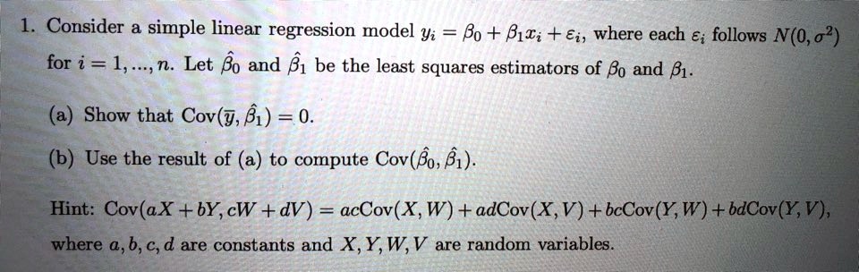 SOLVED: Consider a simple linear regression model yi = Bo + B1xi + â‚¬i, where each â‚¬i follows ...