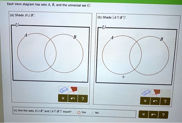 SOLVED:Each Venn diagram has sets 4, B, and the universal set U. (a ...