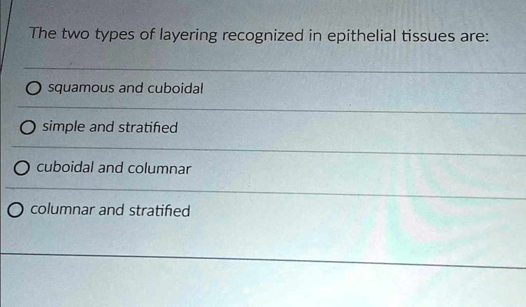 The two types of layering recognized in epithelial tissues are ...