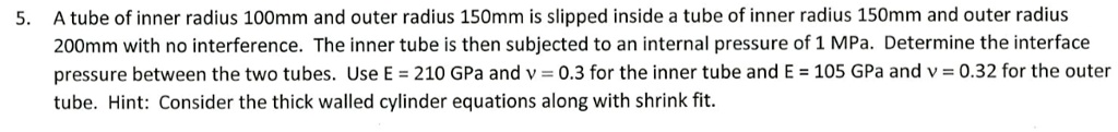 5. A tube of inner radius 100mm and outer radius 150mm is slipped ...