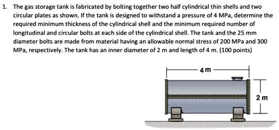 SOLVED: The gas storage tank is fabricated by bolting together two half ...