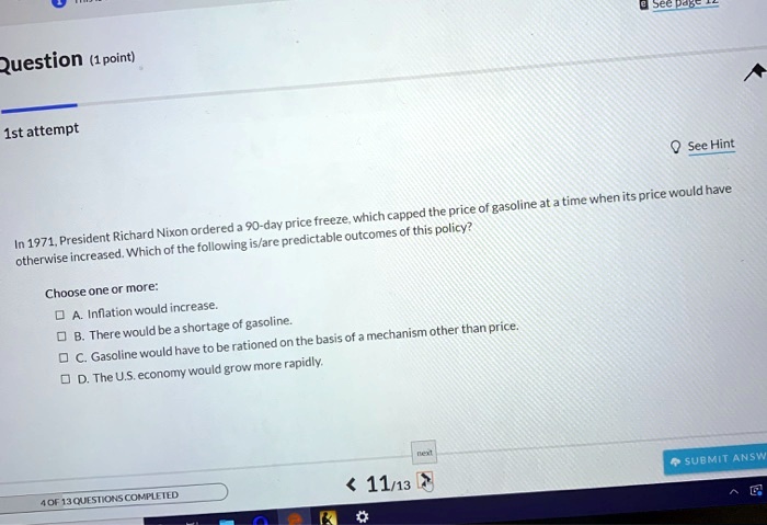 SOLVED: In 1971, President Richard Nixon ordered a 90-day price freeze ...