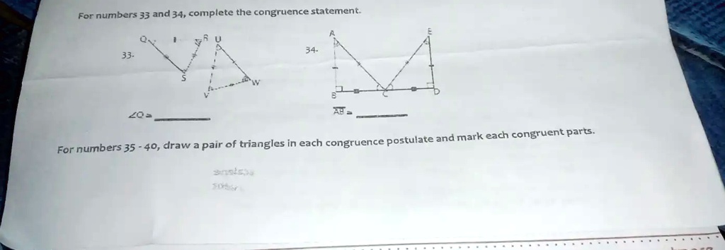 SOLVED: For numbers 33 and 34, complete the congruence statement: 20 ...