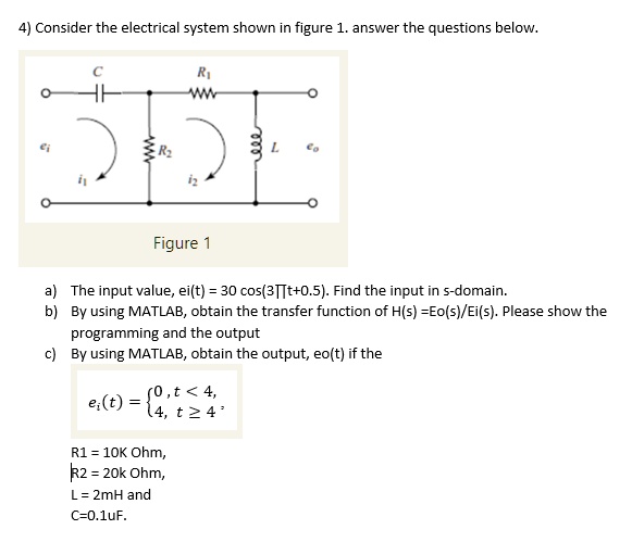 4) Consider the electrical system shown in figure 1. answer the questions below. C R1 ei i1 i2 L ...