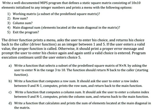 SOLVED: A program that displays a menu at first, with 5 options (listed from 1 to 5): 1- Working ...