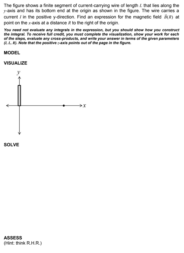 SOLVED: The figure shows a finite segment of current-carrying wire of length / that lies along ...