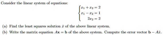 Consider the linear system of equations: x1 + x2 = 2 x1 - x2 = 1 2x2 ...