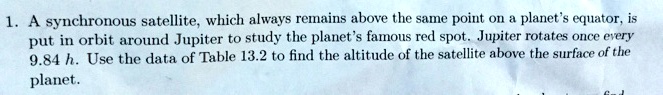 SOLVED:A synchronous satellite_ which always remains above the same ...