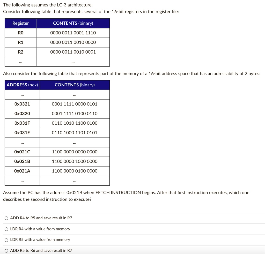 the following assumes the lc 3 architecture consider following table ... the following assumes the lc 3 architecture consider following table ...