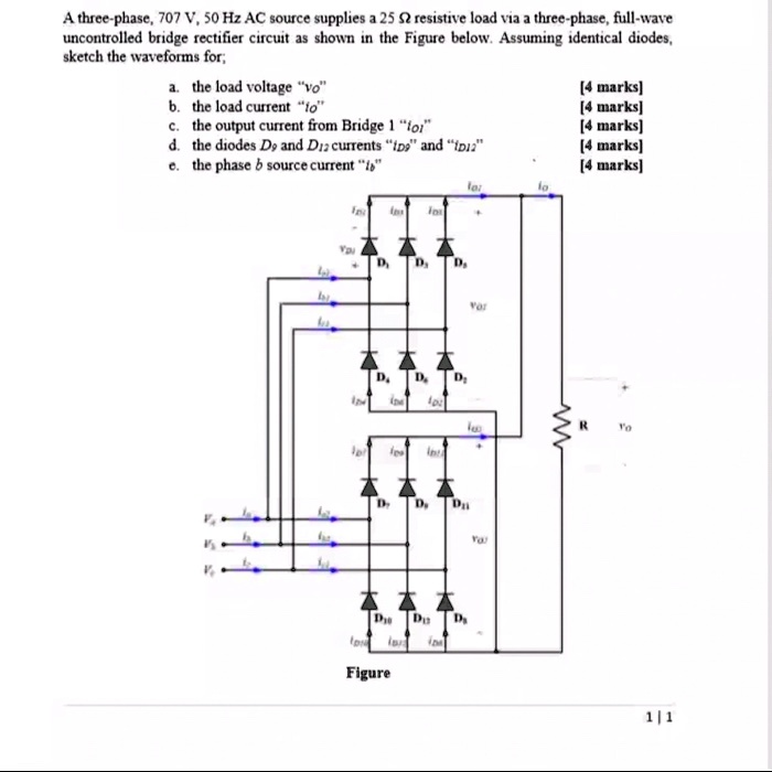 a three phase707 v50 hz ac source supplies a 25 resistive load via a ...