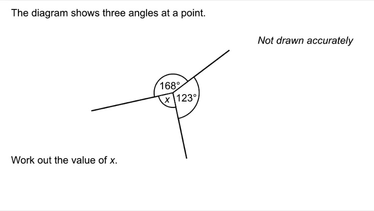 SOLVED: The diagram shows three angles at a point. Not drawn accurately 1687 1238 Work out the ...