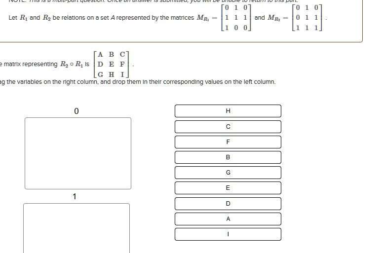 let ri and rz be relations on set represented by the matrices mri and ...