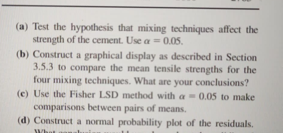 SOLVED: (a) Test the hypothesis that mixing techniques affect the ...