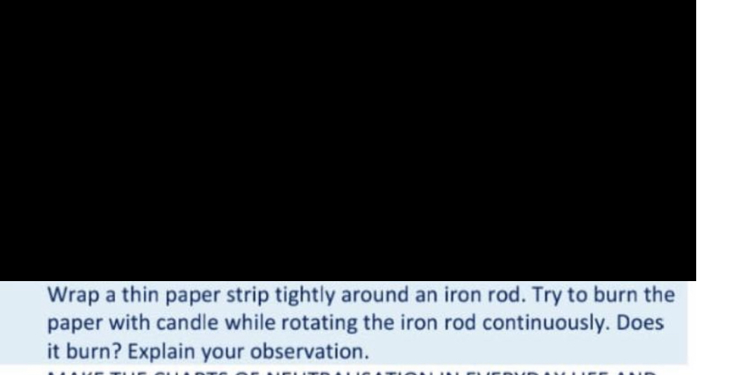 Wrap a thin paper strip tightly around an iron rod. Try to burn the ...