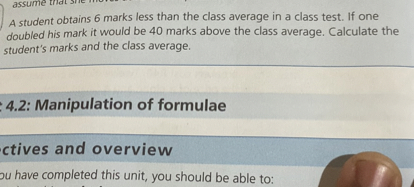 SOLVED: A student obtains 6 marks less than the class average in a ...