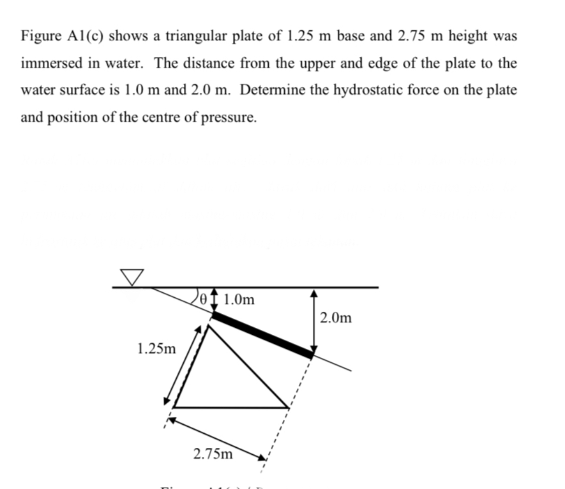 SOLVED: Figure A1(c) shows a triangular plate of 1.25 m base and 2.75 m ...