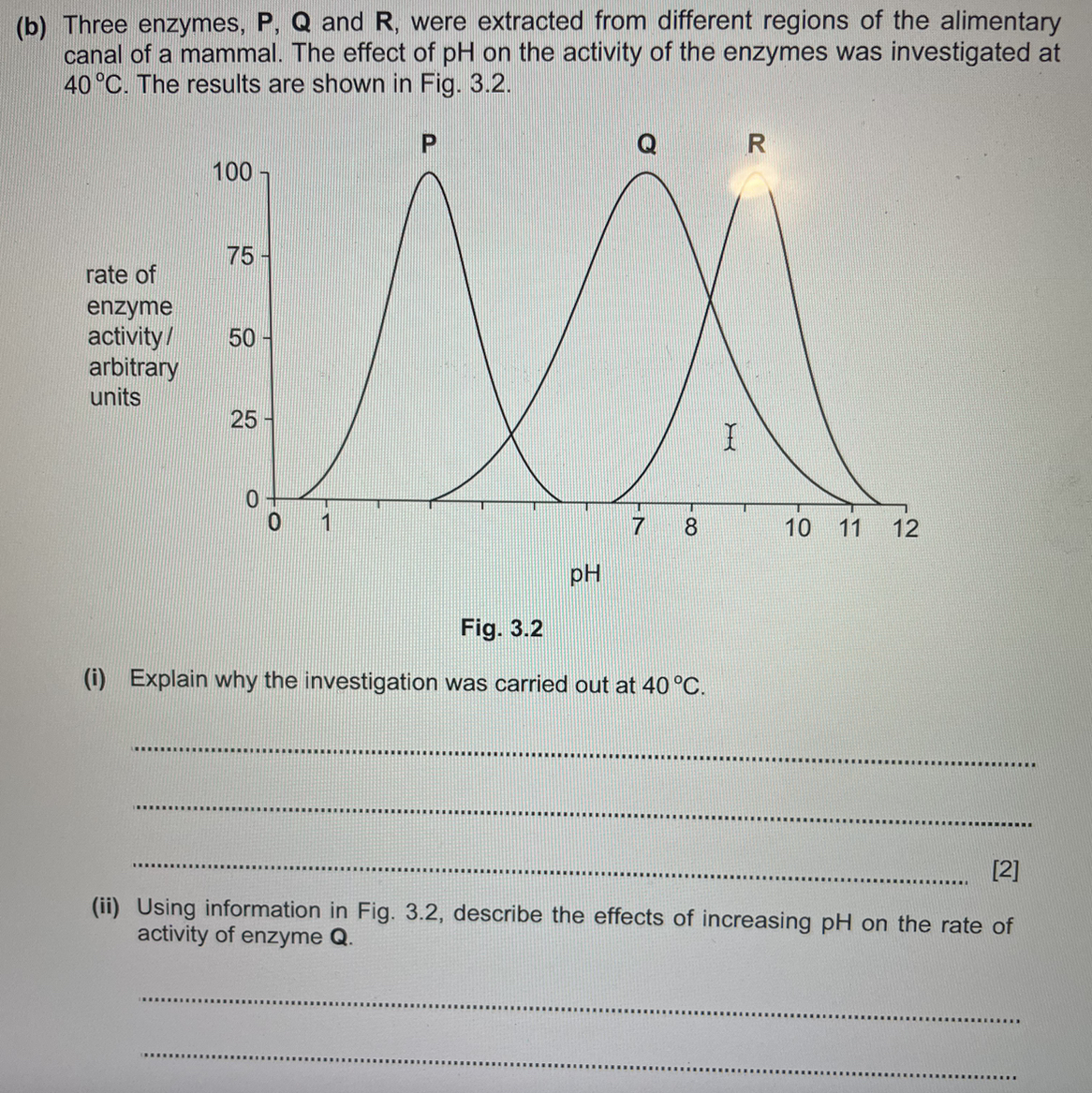 (b) Three enzymes, 𝐏, 𝐐 and 𝐑, were extracted from different regions of ...