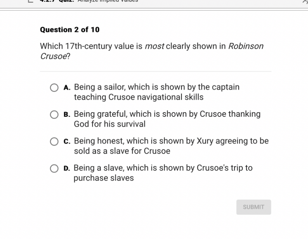 Question 2 of 10 Which 17th-century value is most clearly shown in ...