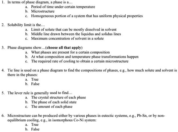 1. In terms of phase diagram, a phase is a... a. Period of time under certain temperature b ...