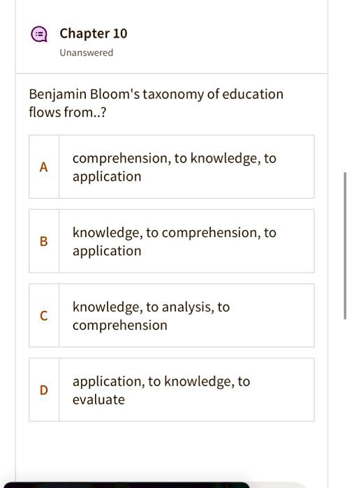 SOLVED: Chapter 10: Unanswered Benjamin Bloom's taxonomy of education ...