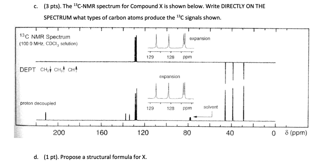 SOLVED: (3 pts). The 13C-NMR spectrum for Compound X is shown below ...
