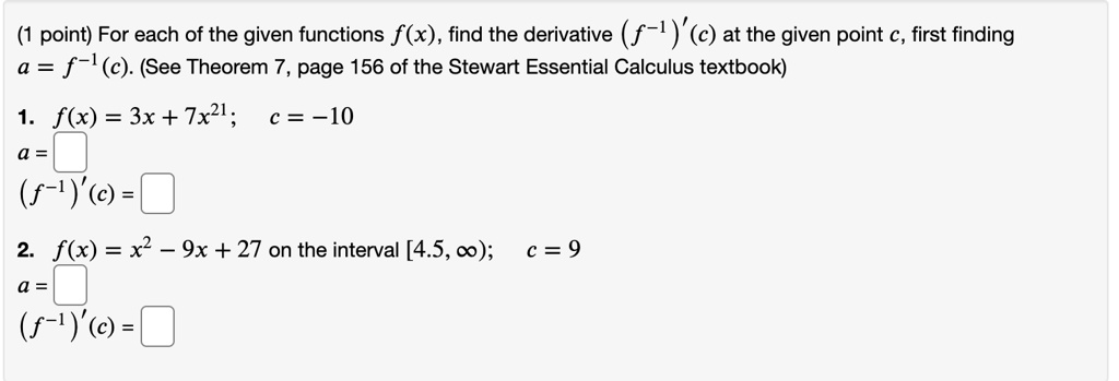 SOLVED: point) For each of the given functions f (x), find the ...