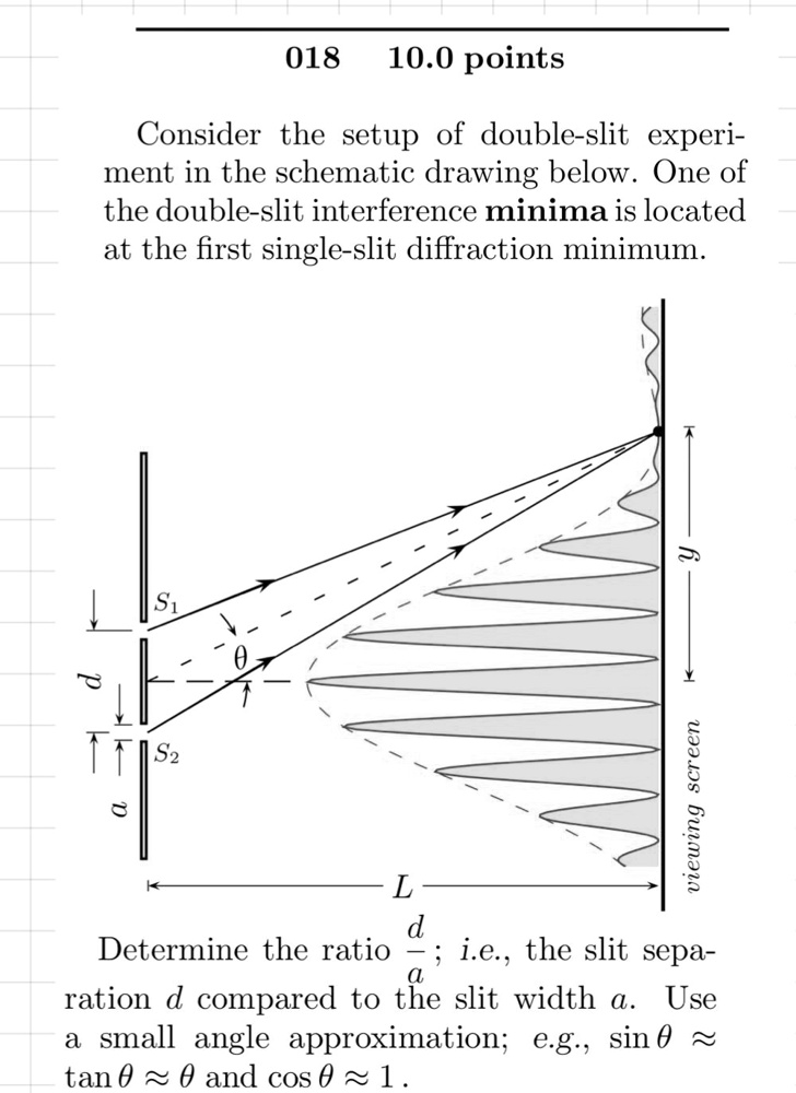 SOLVED: 018 10.0 points Consider the setup of double-slit experi- ment ...