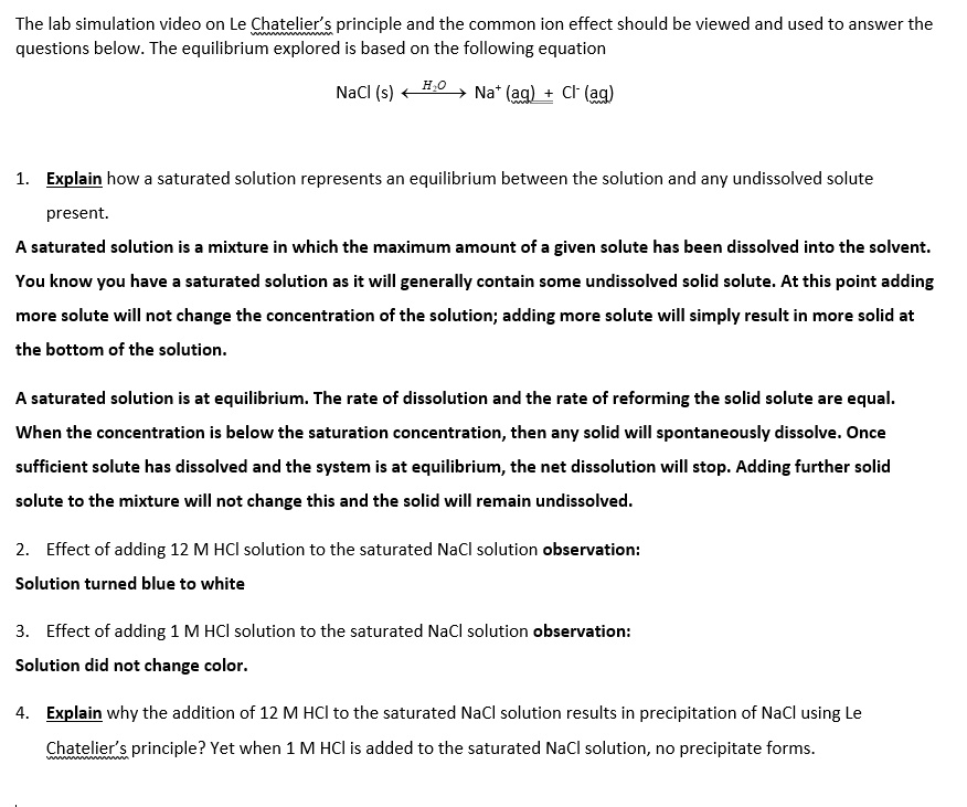 SOLVED: The lab simulation video on Le Chatelier' s principle and the common ion effect should ...
