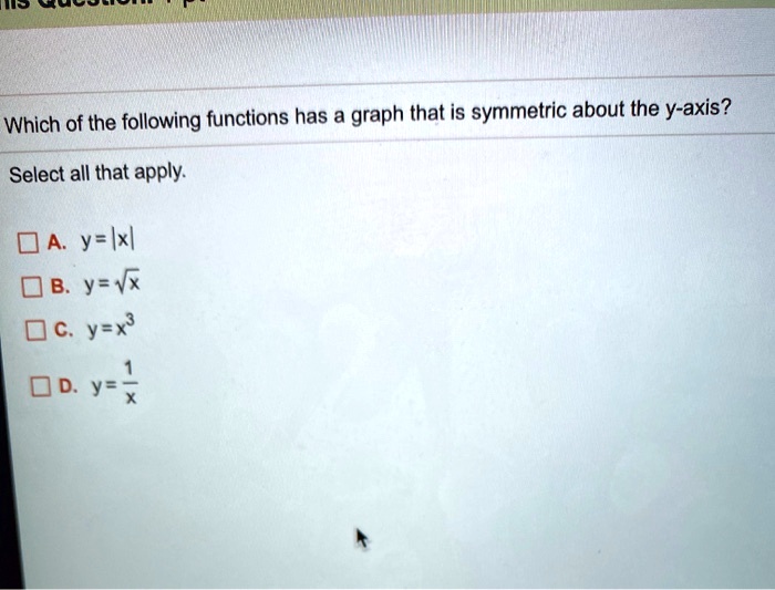 Which of the following functions has a graph that is symmetric about the y-axis? Select all that ...