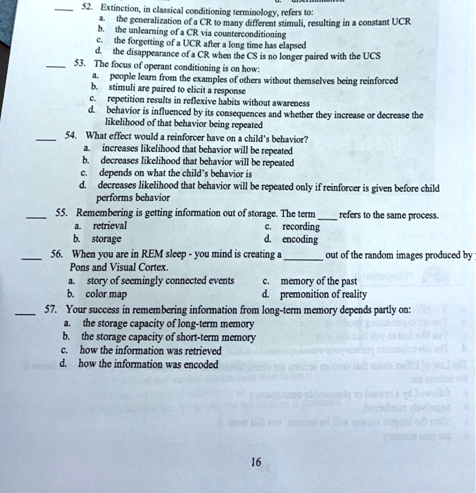 SOLVED: 52.Extinction in classical conditioning terminology,refers to a ...