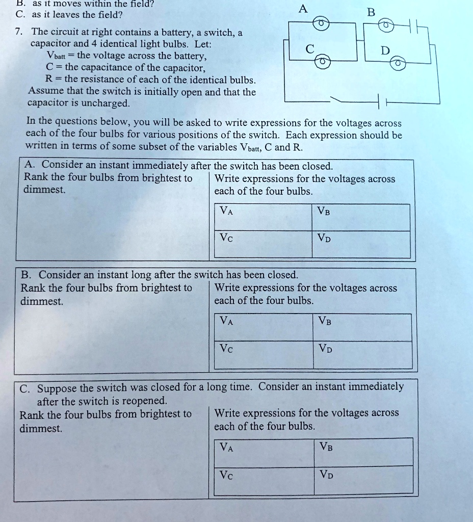 SOLVED: 7. The circuit at the right contains a battery, a switch, a ...
